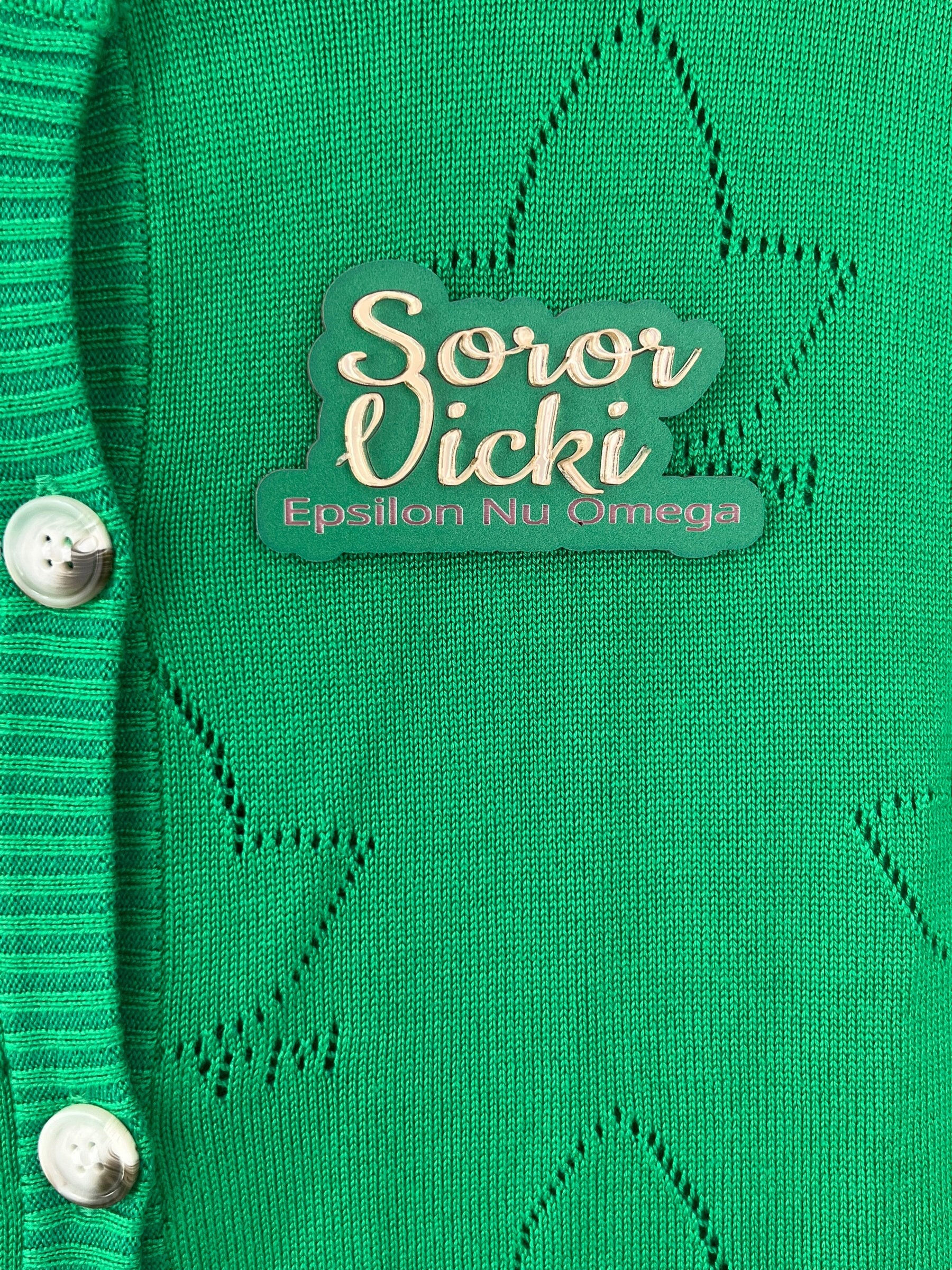 Soror Name Pin, Golden Soror, Soror Name Badge, Pink and Green Lapel ...