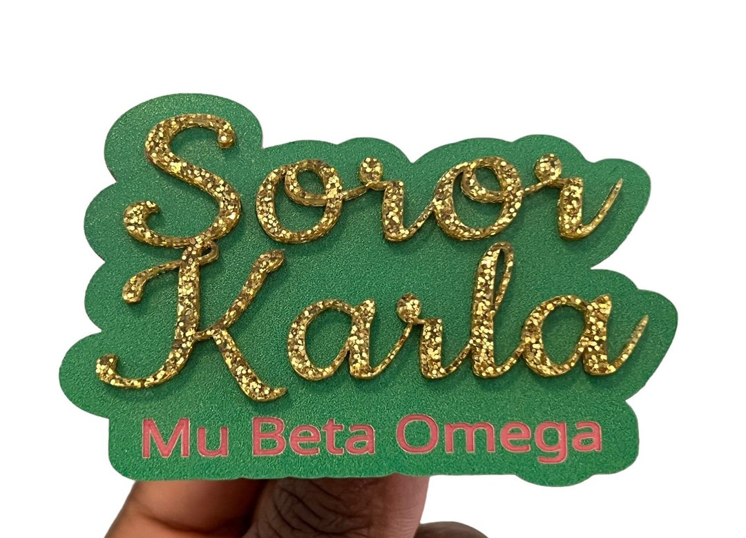 Soror Name Pin, Golden Soror, Soror Name Badge, Pink and Green Lapel ...