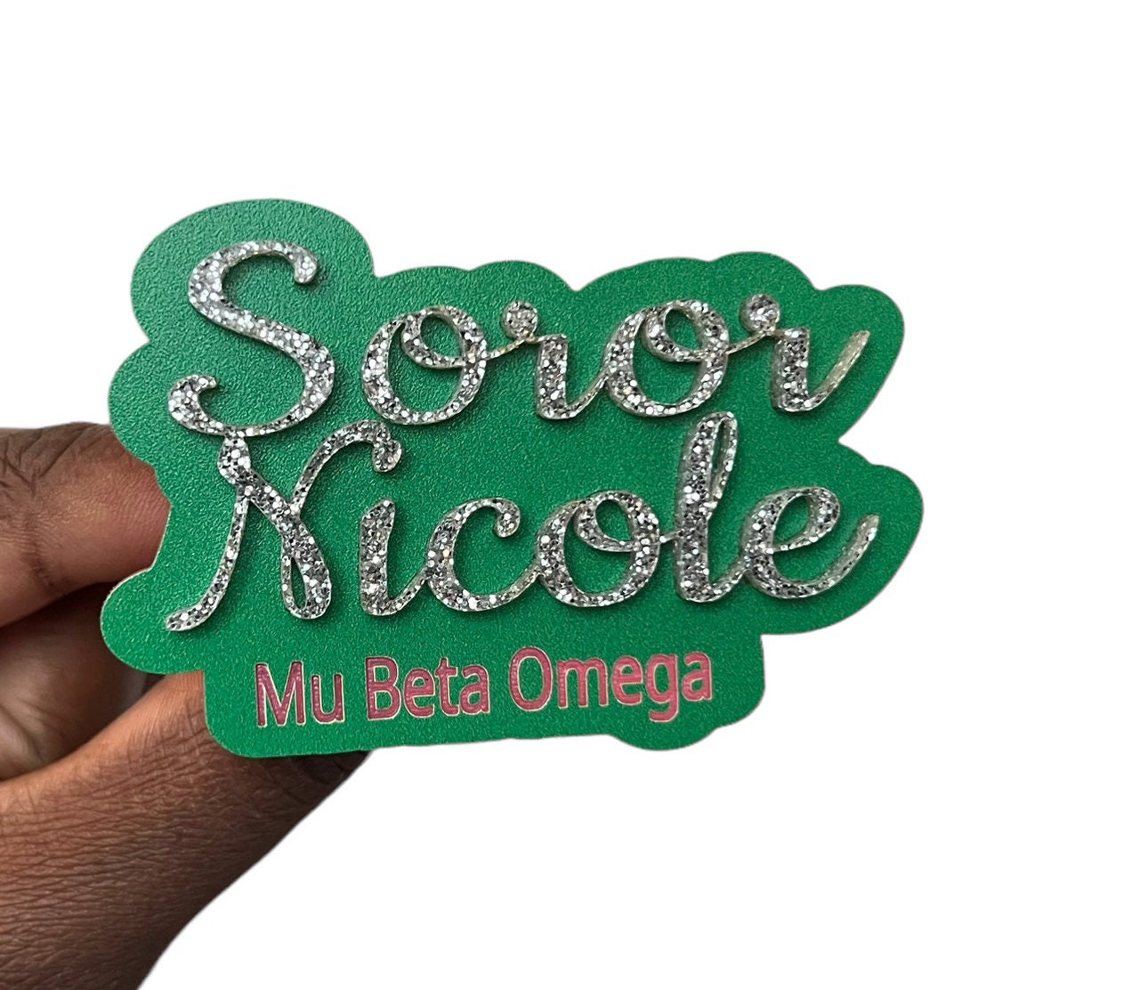 Soror Name Pin, Silver Soror, Soror Name Badge, Pink and Green Lapel ...