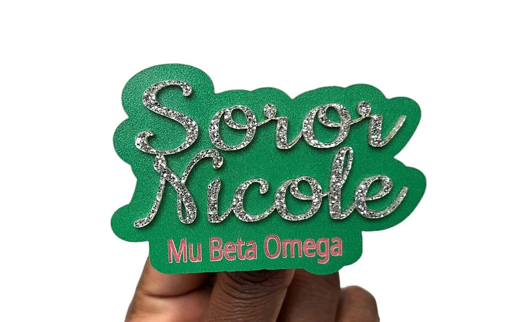 Soror Name Pin, Silver Soror, Soror Name Badge, Pink and Green Lapel ...