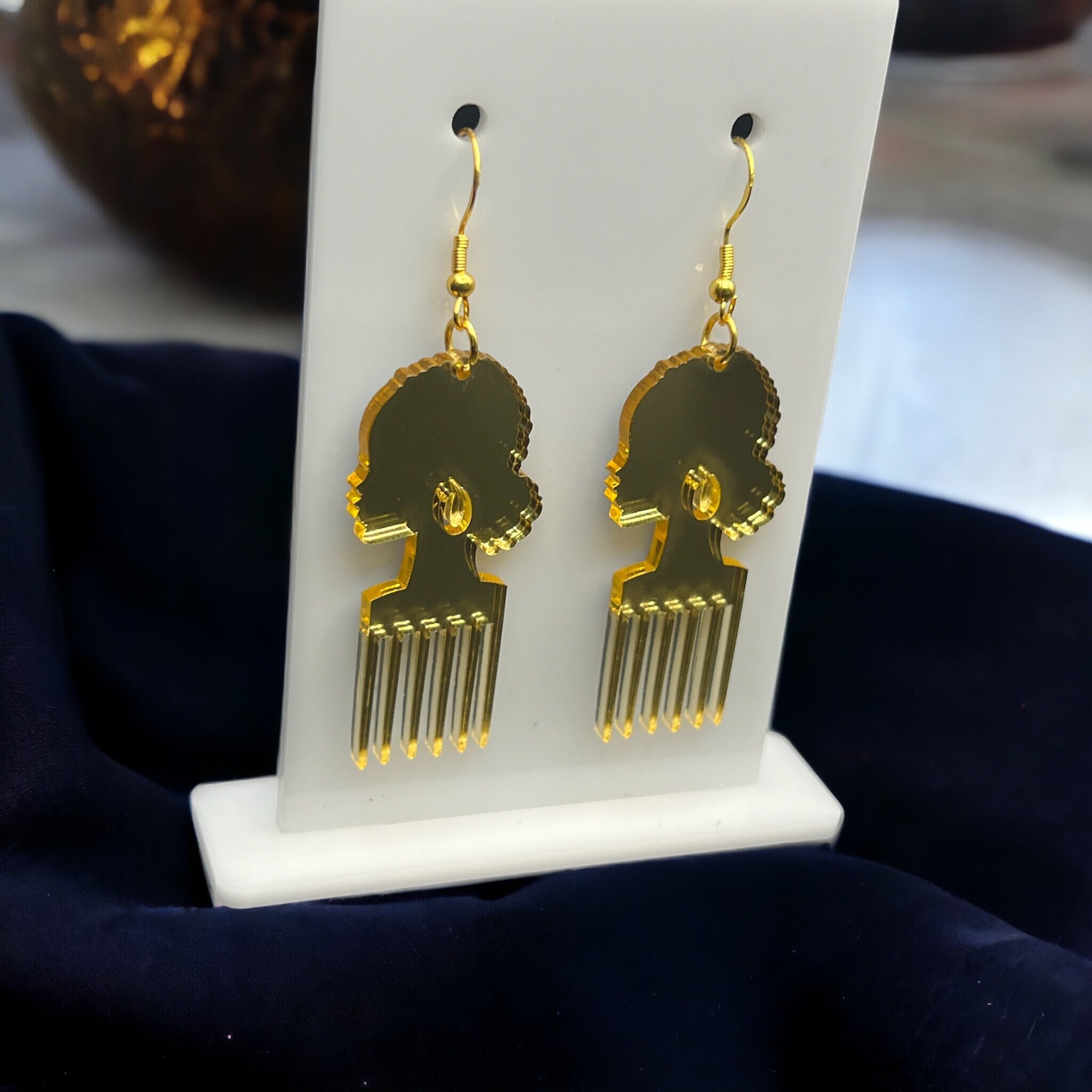 Afro Comb Earring, Afrocentric, Statement Earring, Gold Earrings ...