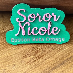 Soror Name Pin, Custom Name Badge, Pink and Green Lapel Pin ...