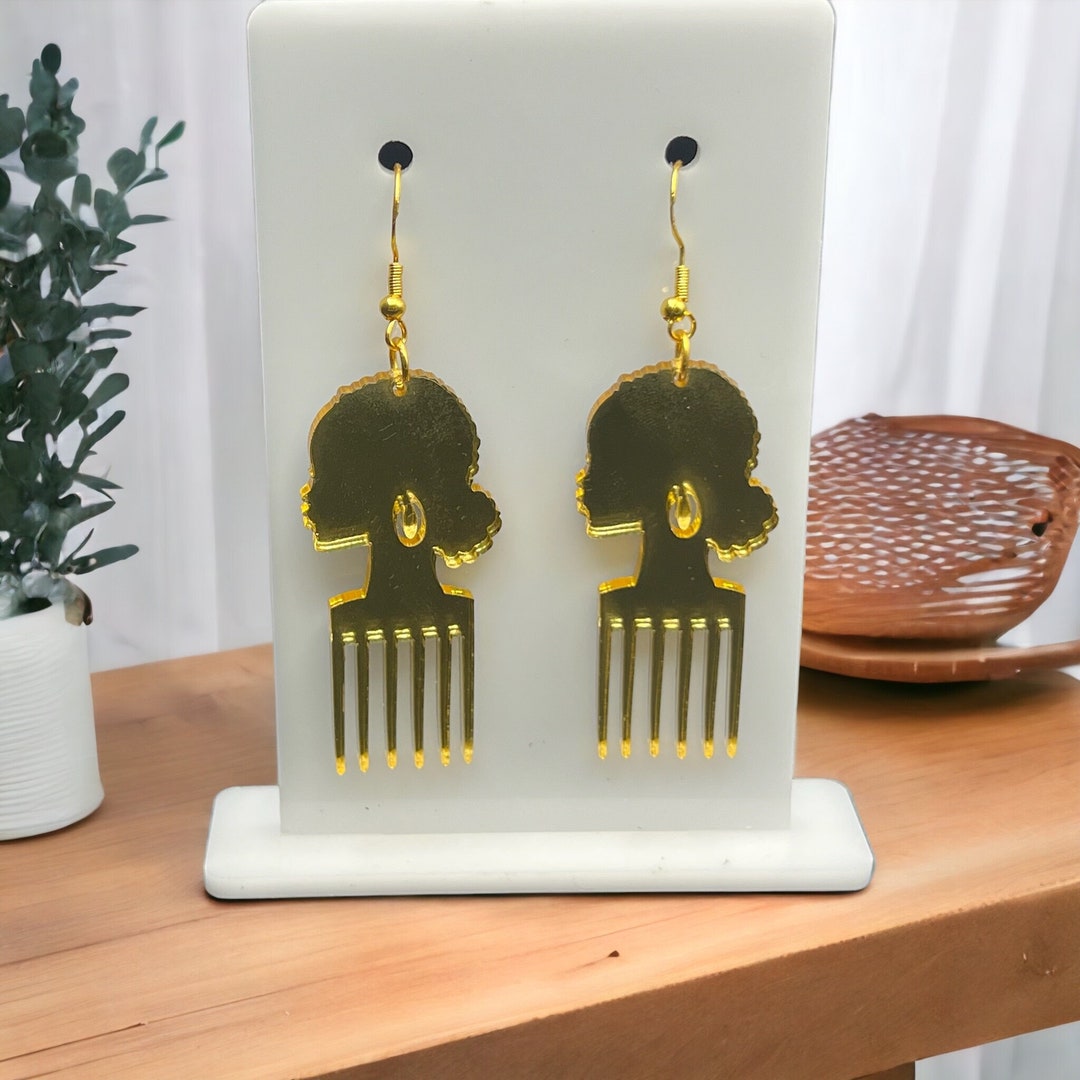 Afro Comb Earring, Afrocentric, Statement Earring, Gold Earrings ...