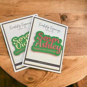 Soror Name Pin, Custom Name Badge, Pink and Green Lapel Pin ...