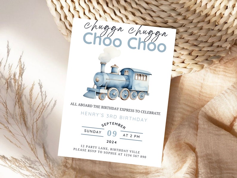 Train Birthday Invitation Template, All Aboard Boys Birthday Invitation ...