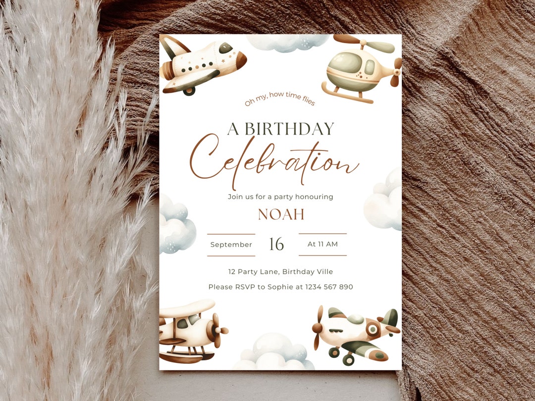 Airplane Birthday Invitation Template, Time Flies Invitation, Airplane ...