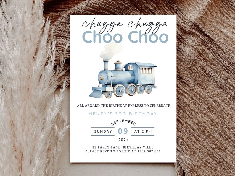 Train Birthday Invitation Template, All Aboard Boys Birthday Invitation ...