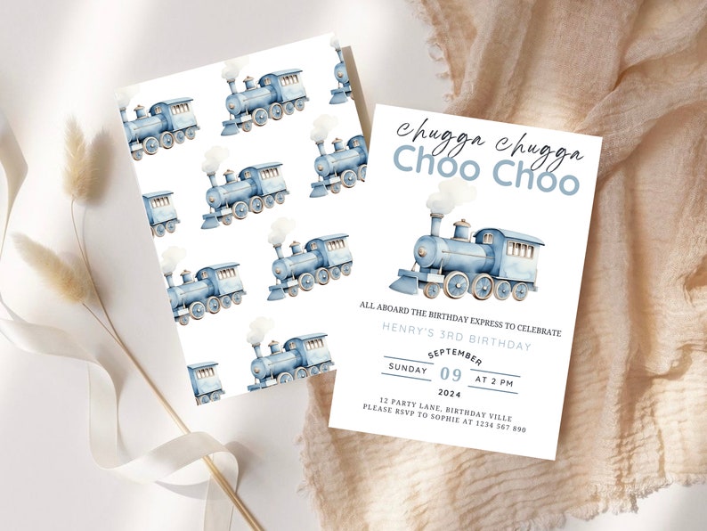 Train Birthday Invitation Template, All Aboard Boys Birthday Invitation ...