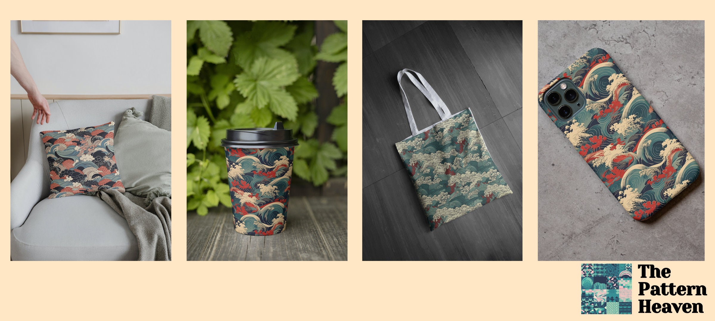 Japanese Waves Seamless Pattern Pack Set of 3 Digital Patterns for ...