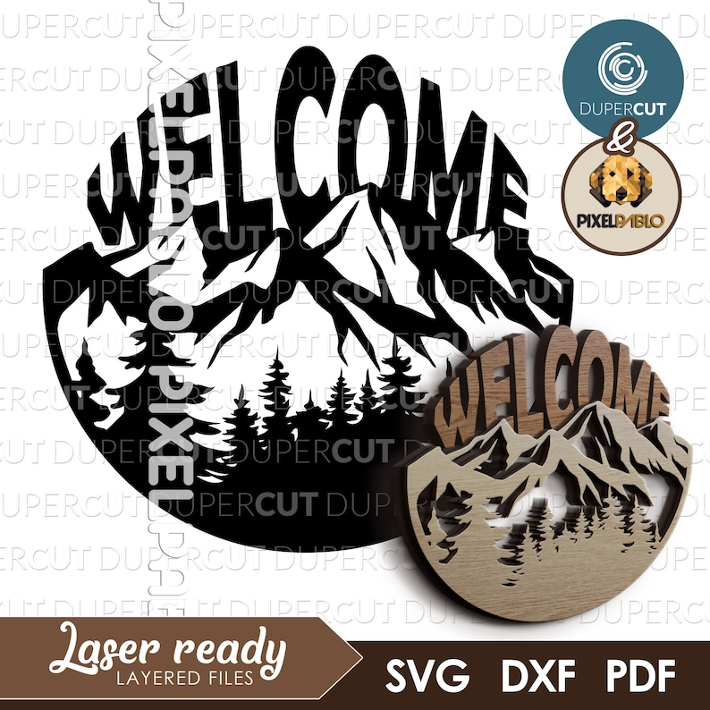 Mountain Scene Welcome Sign SVG Layered File | Vector Design Laser ...