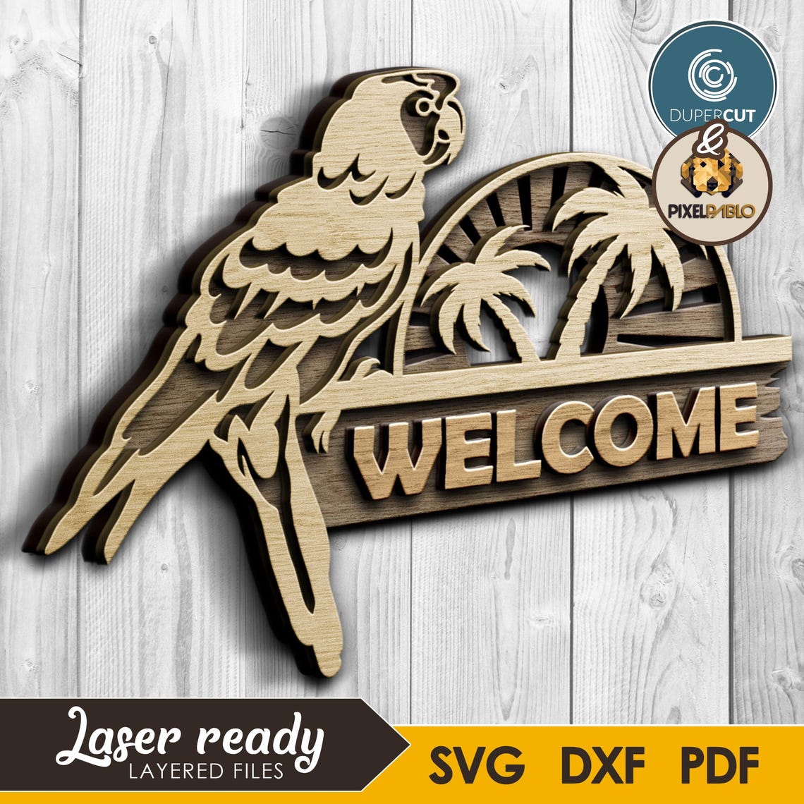 Parrot Welcome Sign SVG File: Laser Cut Wall Decor Plaque (digital ...