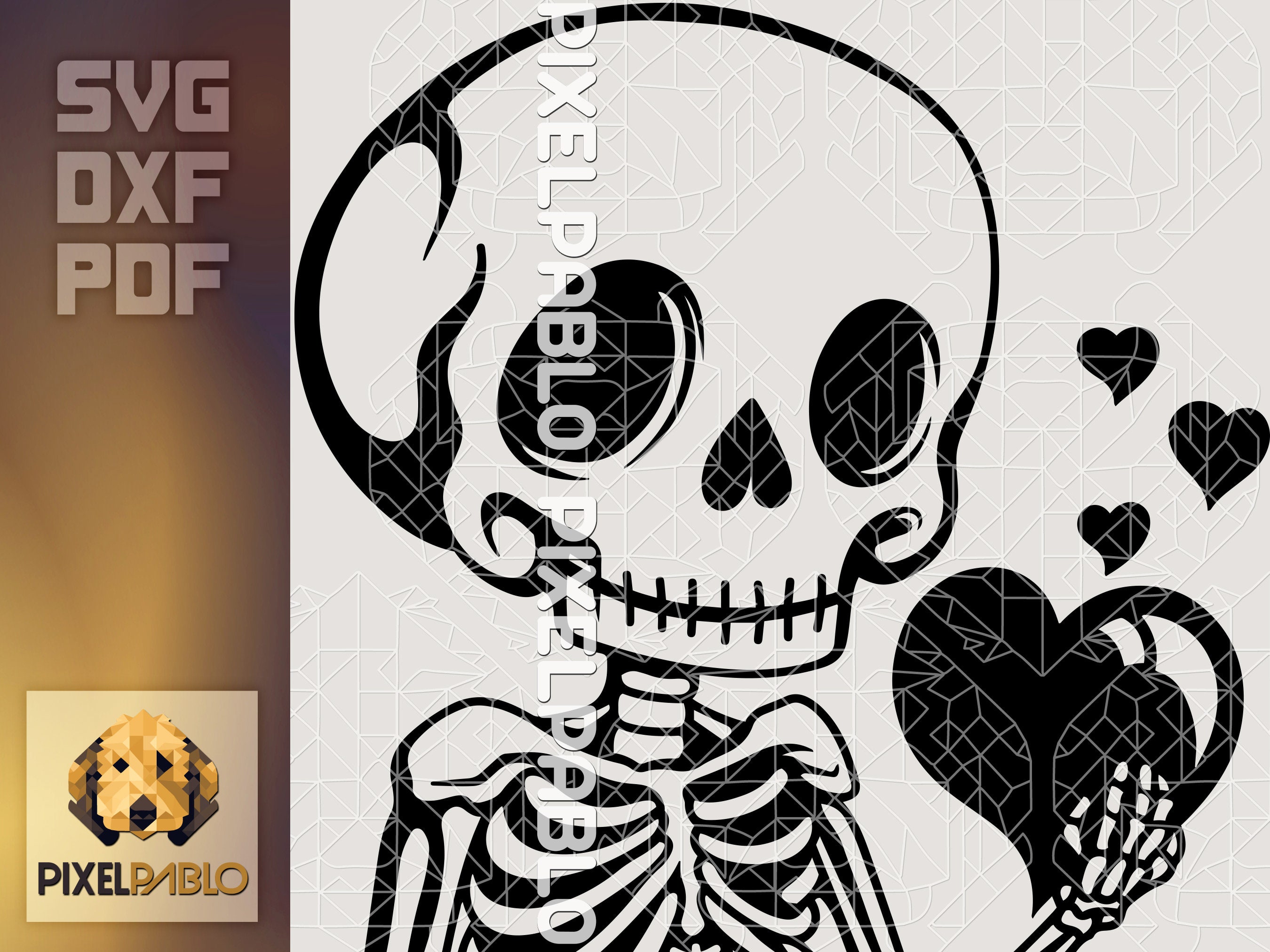 Cute Skeleton With Heart SVG File Detailed Template Vector Design for ...