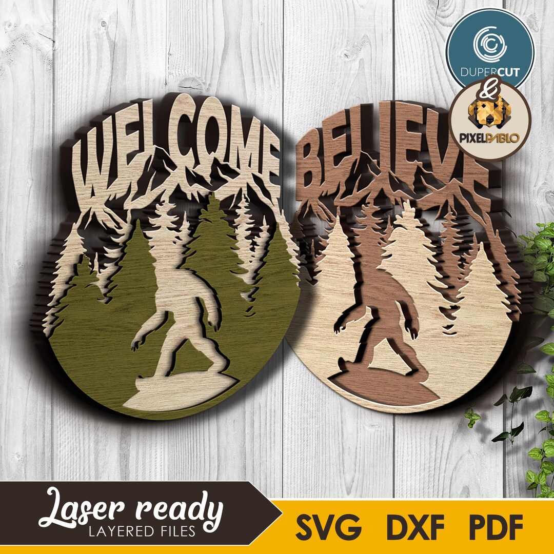 Bigfoot / Yeti Welcome Sign SVG File: Laser Cut Wall Decor Plaque ...