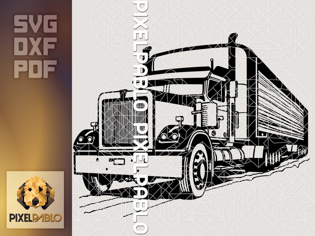 Semi Truck SVG File | Detailed Template Vector Design for Cutting ...