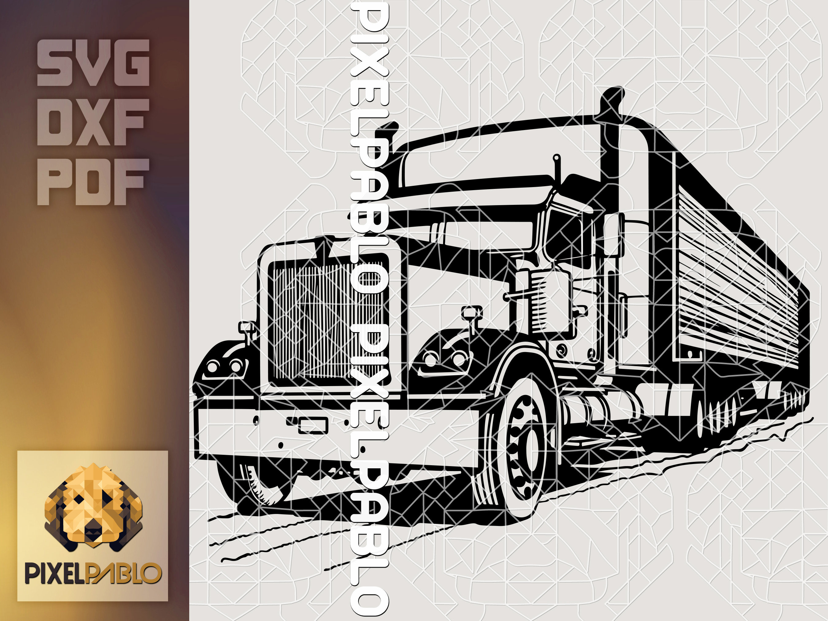 Semi Truck SVG File Detailed Template Vector Design for Cutting ...