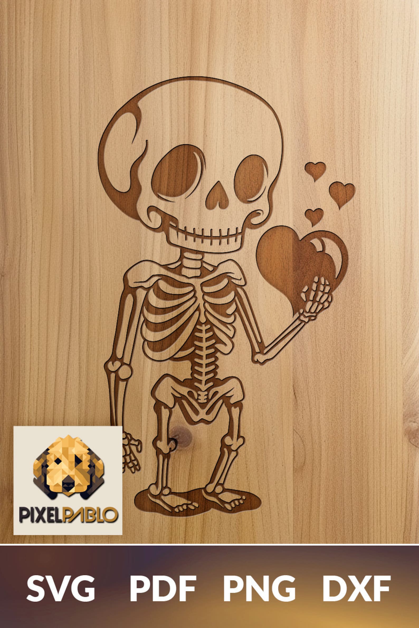 Cute Skeleton With Heart SVG File Detailed Template Vector Design for ...