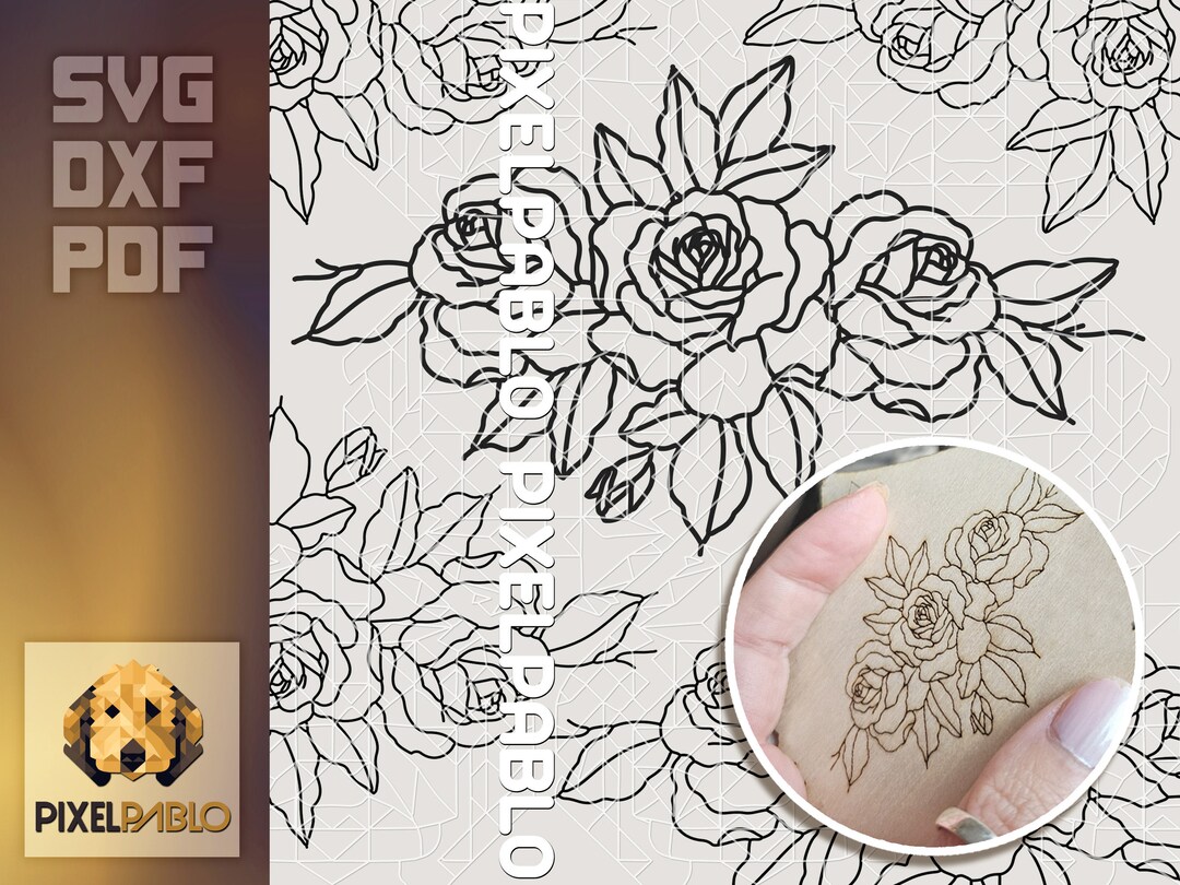 Roses Bouquet Scoring Pattern SVG File | Detailed Template, Vector ...