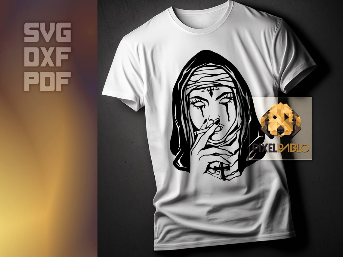 Bad Nun | Smoking Nun | Steampunk Tattoo Style | Vector Design for ...
