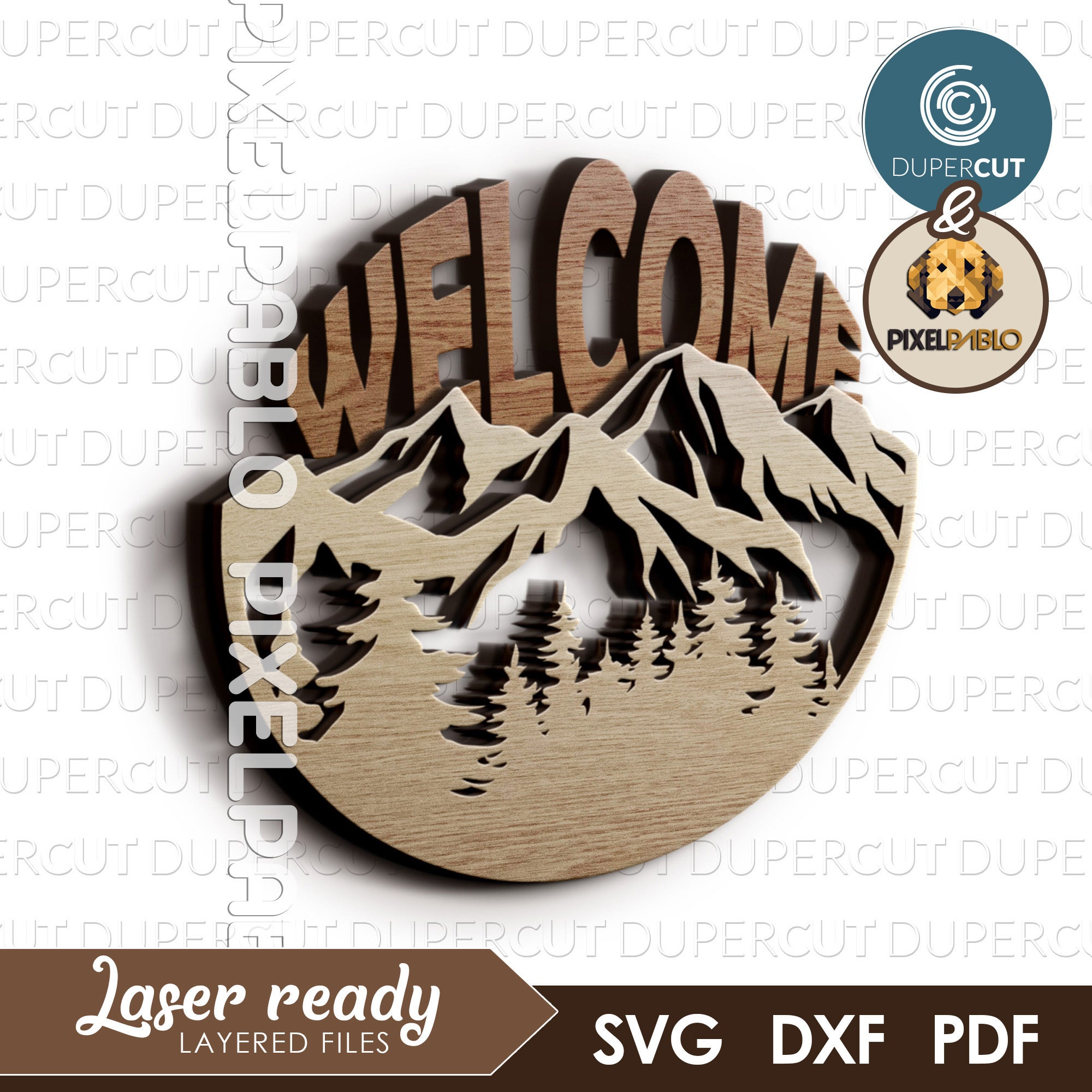 Mountain Scene Welcome Sign SVG Layered File | Vector Design Laser ...
