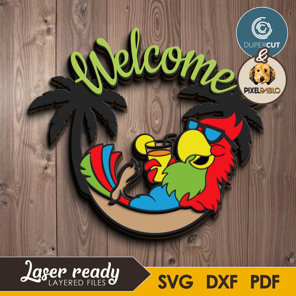 Beach Parrot Sign Welcome Layered SVG File | Vector Design for Laser ...