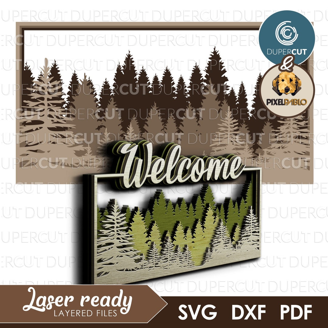 2 Designs Treeline Welcome Sign SVG Layered File | Vector Design for ...