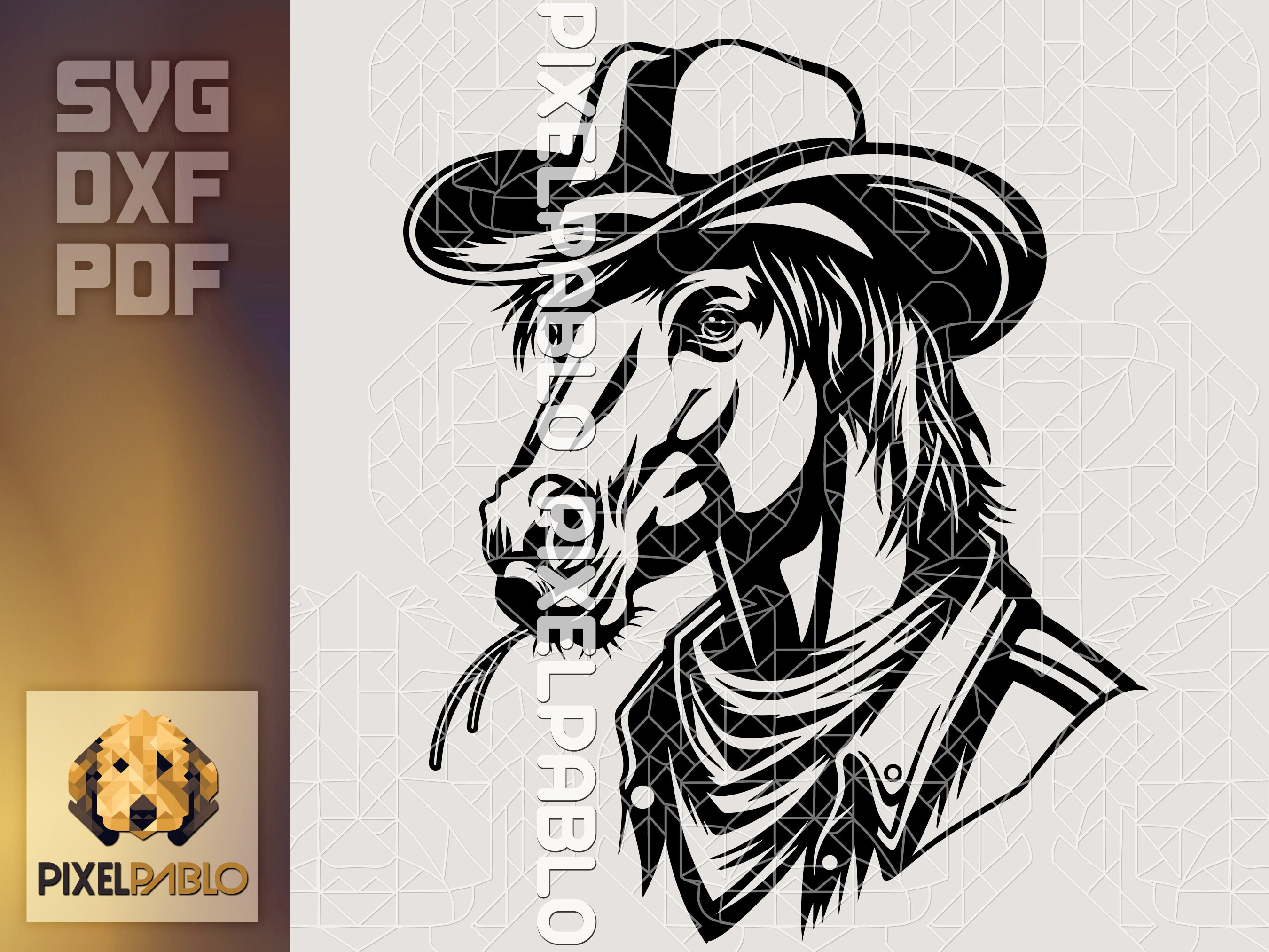 Horse Wearing Cowboy Hat SVG File Detailed Template Vector Design for ...