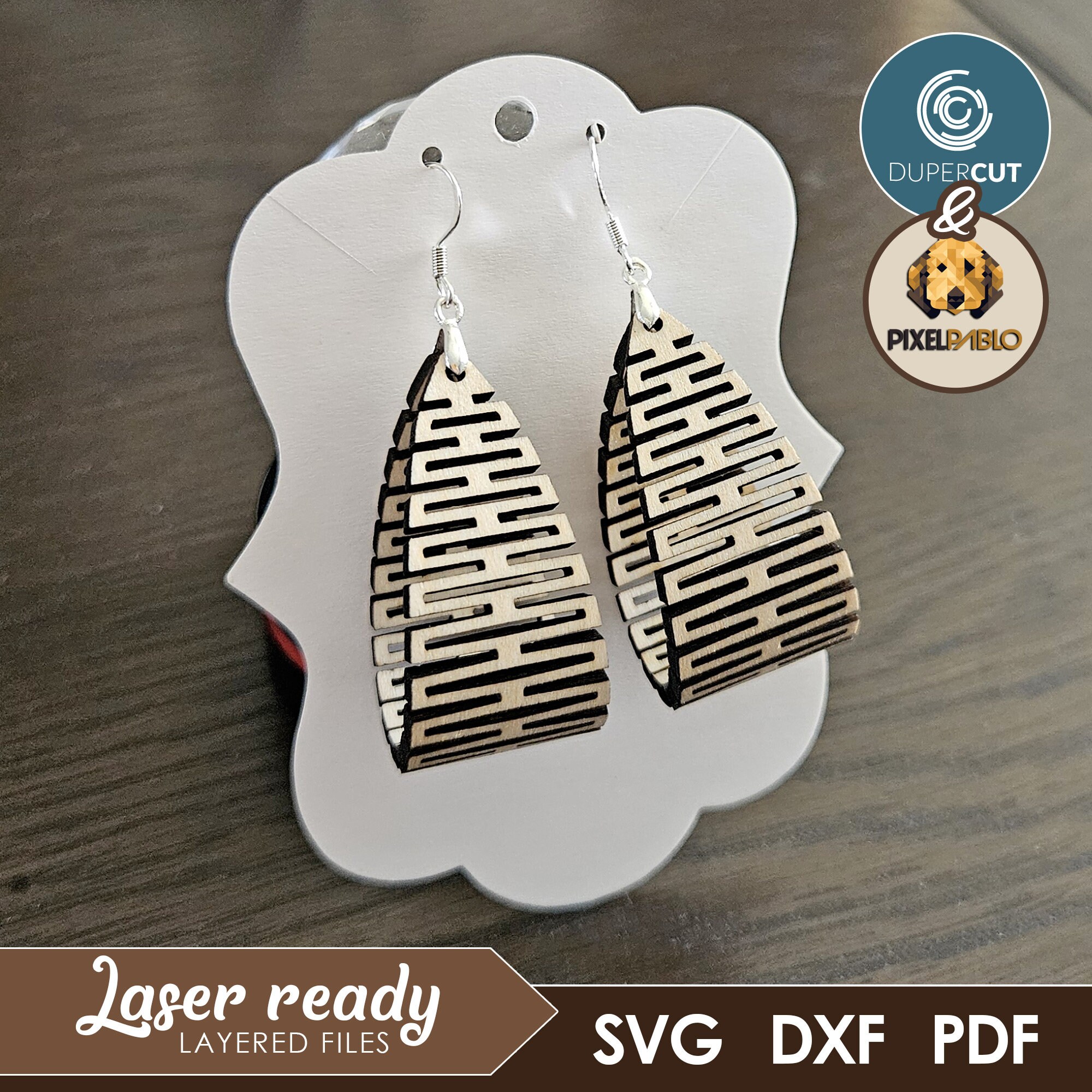 3D Sculpted Earrings SVG Layered File Vector Design Laser Cutting ...