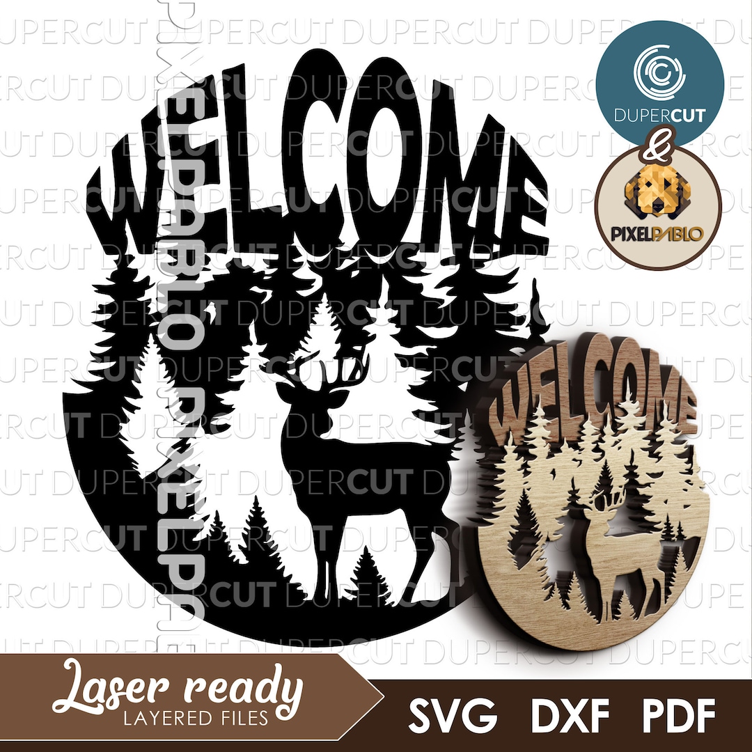 Wilderness Scene Deer Welcome Sign SVG Layered File | Vector Design ...