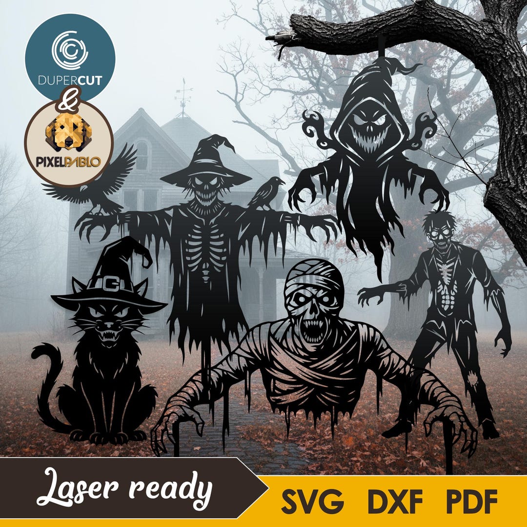 5 Designs Halloween Silhouettes Bundle SVG File | Vector Design for ...