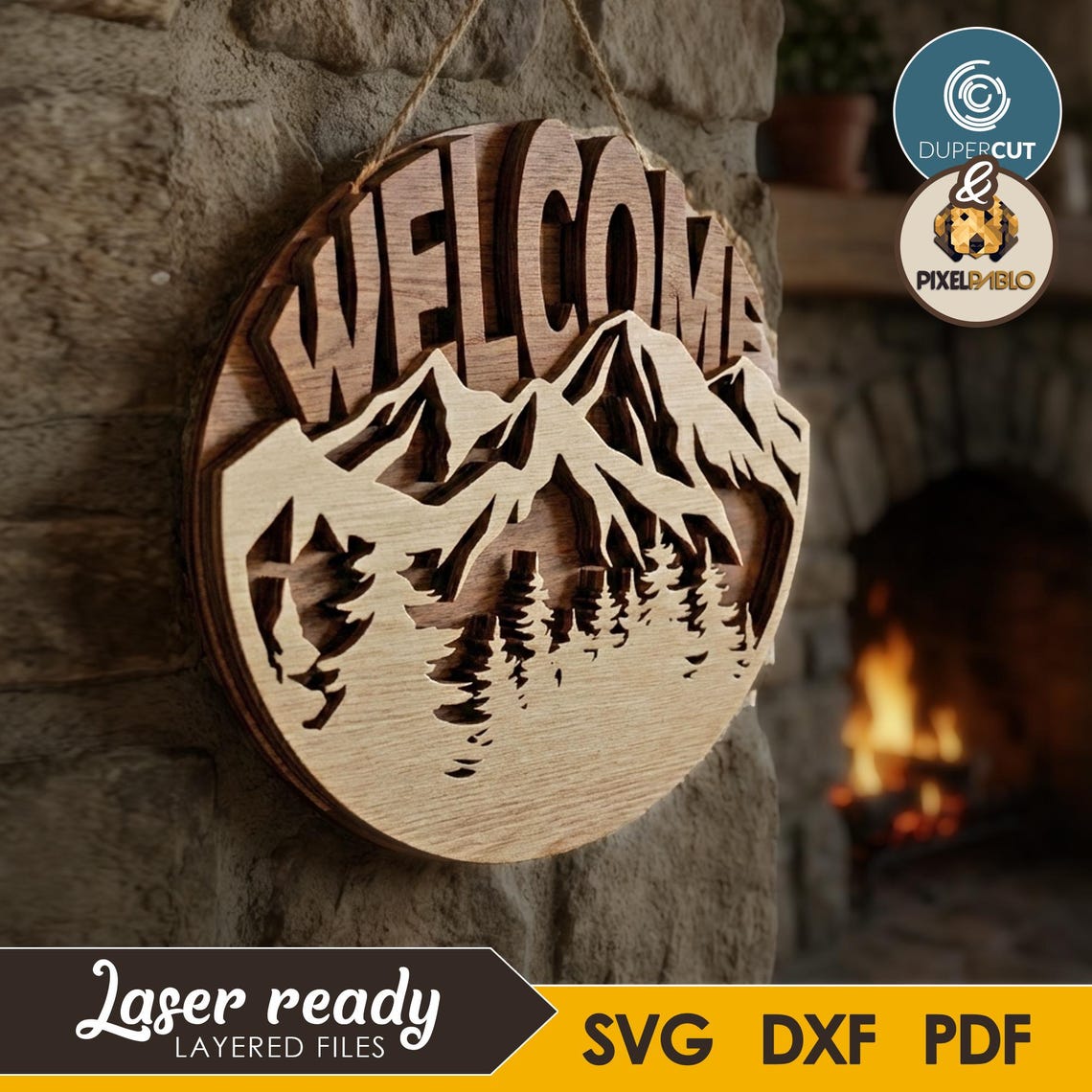 Mountain Scene Welcome Sign SVG Layered File | Vector Design Laser ...