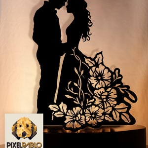 Wedding Cake Topper Bride and Groom SVG File | Detailed Floral Template ...