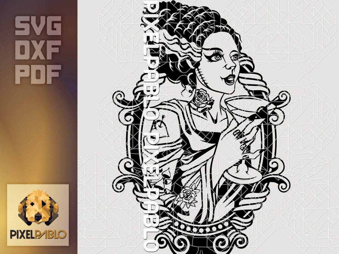 Bride of Frankenstein SVG File | Detailed Gothic Template Vector Design ...