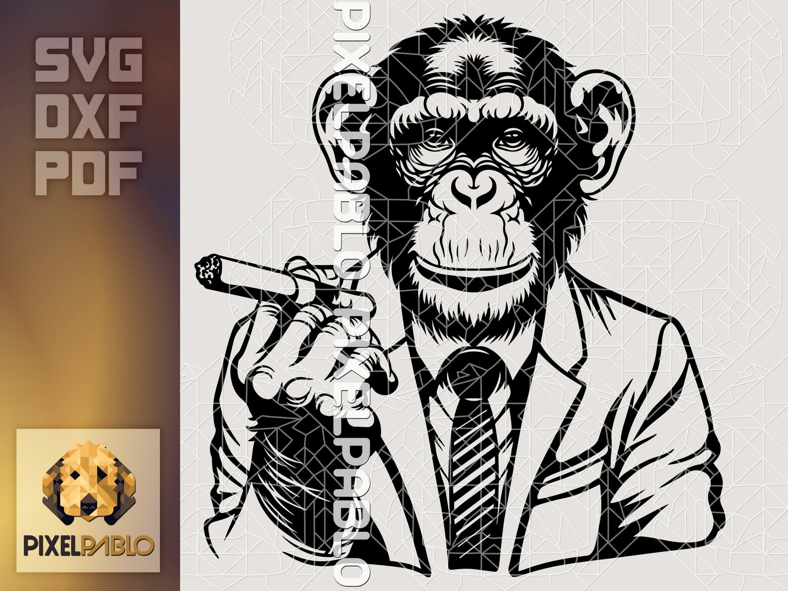 Chimp in a Suit With Cigar SVG File Detailed Template Vector Design for ...