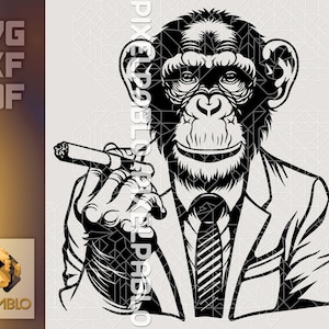 Chimp in a Suit With Cigar SVG File Detailed Template Vector Design for ...