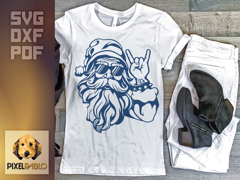 Rock N Roll Santa SVG File Detailed Holiday Template Vector Design for ...