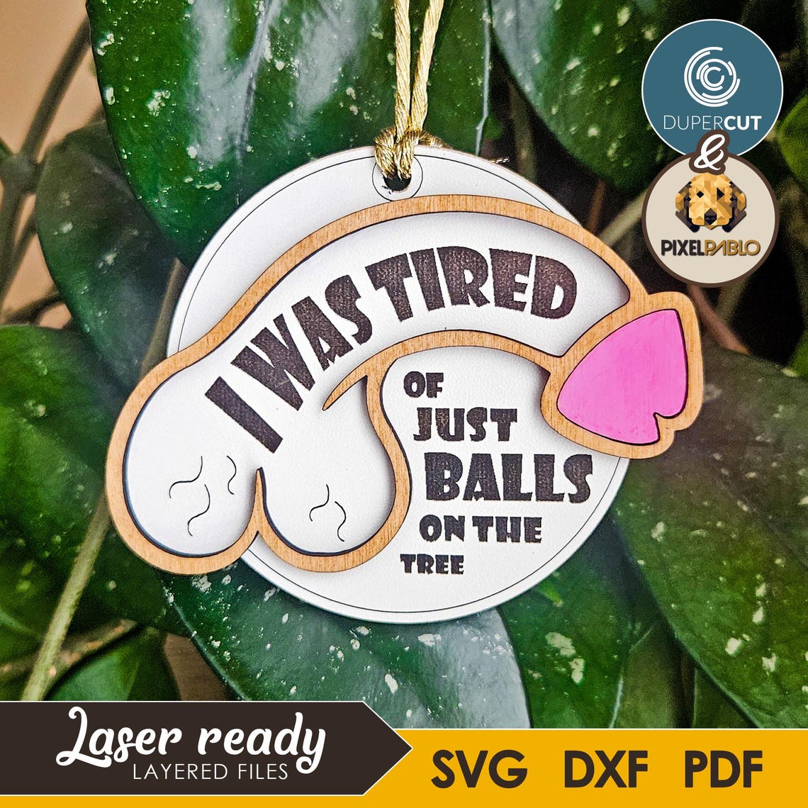 Funny Tired Ornament SVG: Laser Cut Christmas Tree Decoration (digital ...