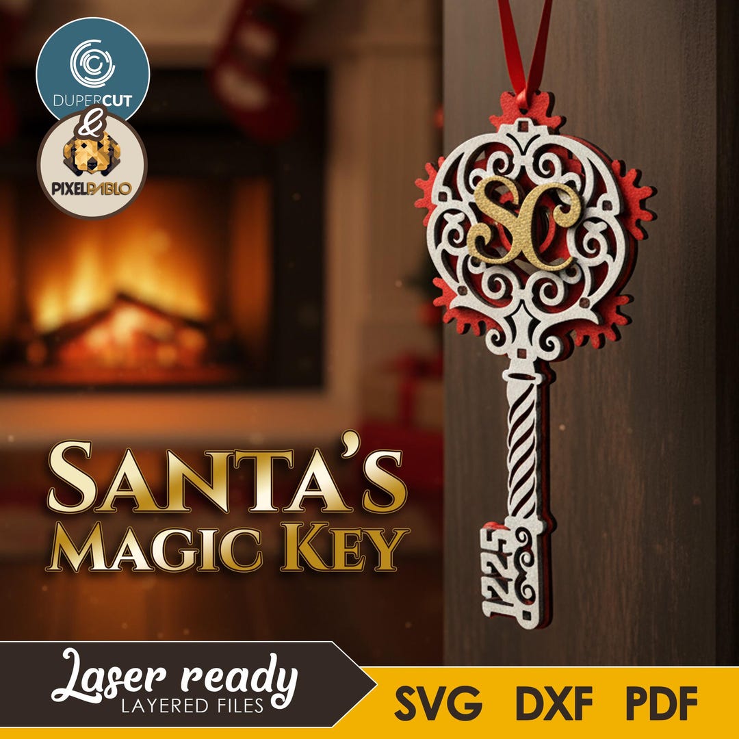 Santa’s Magic Key SVG | Laser Cut Christmas Key Template With Moving ...