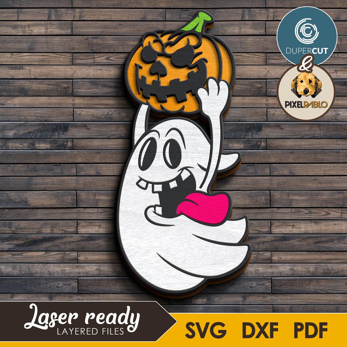 Funny Flying Ghost SVG: 3D Halloween Laser Cut Template (digital ...