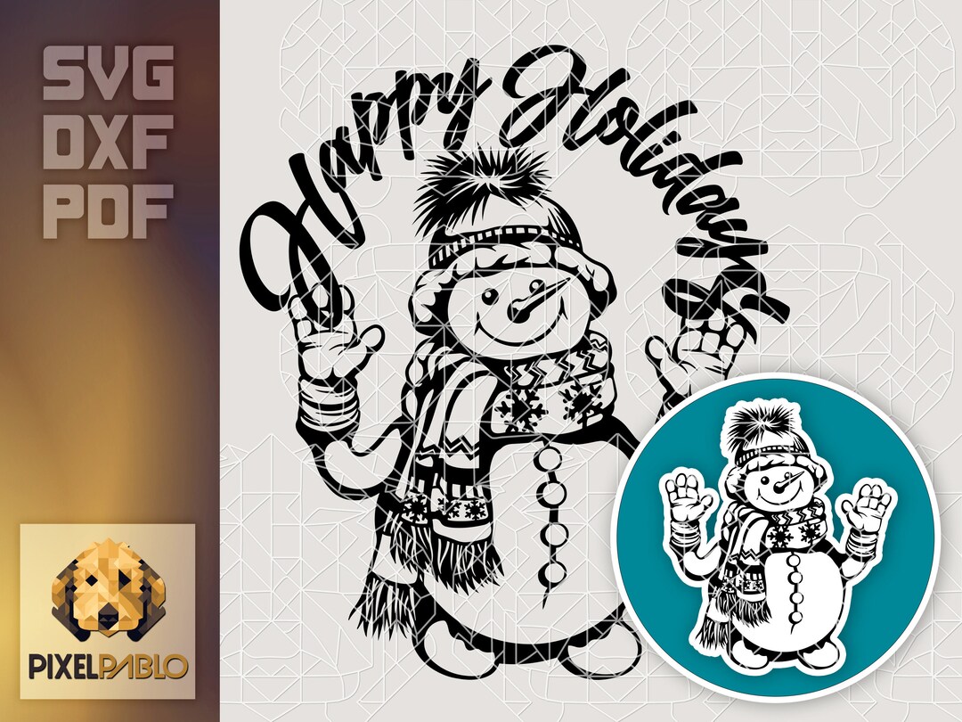 Cute Snowman in Scarf and Hat SVG File | Detailed Christmas Holiday ...