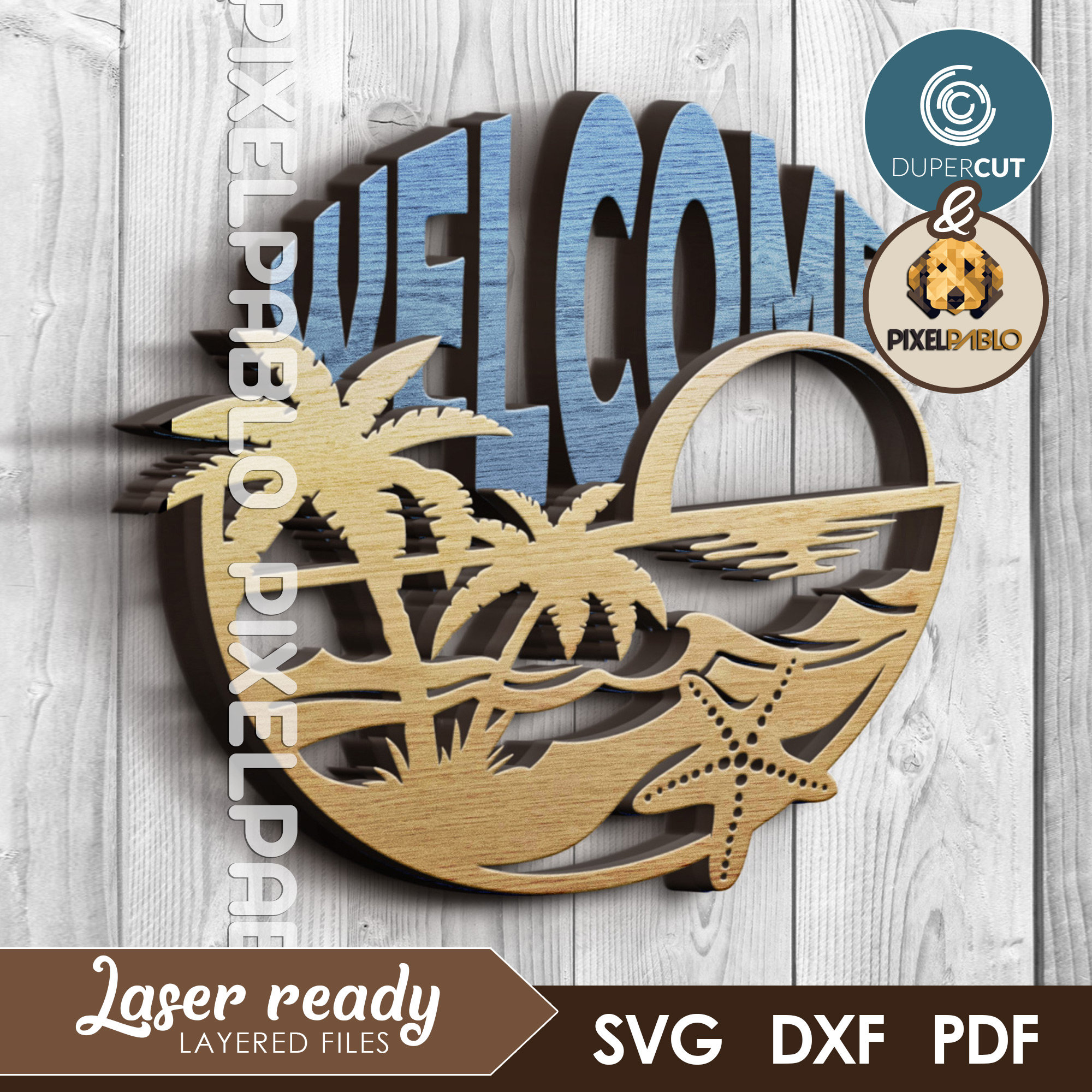Beach Welcome Sign SVG Layered File | Vector Design for Laser Cutting ...