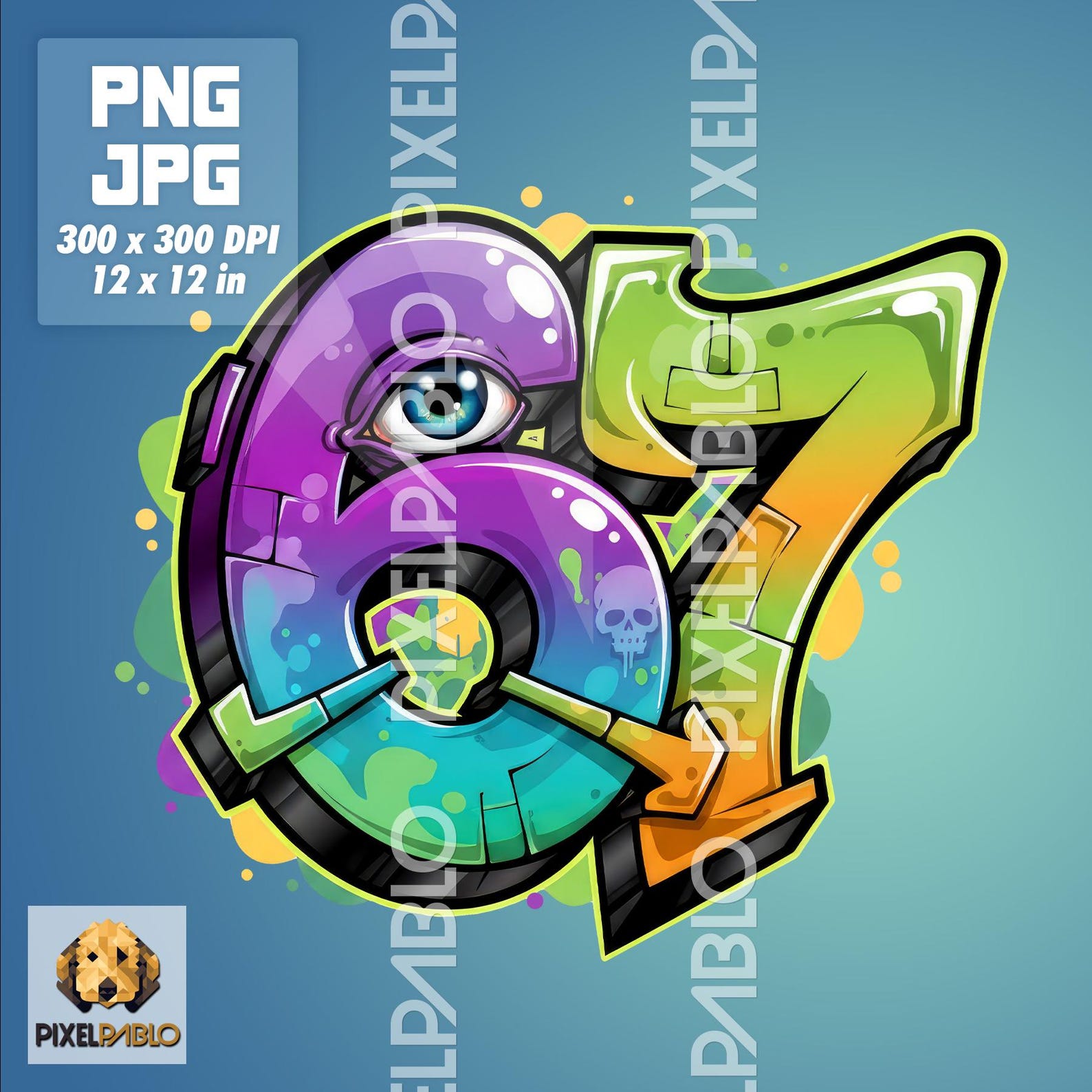 Six Seven Graffiti Art Set - 6 Urban Illustrations, PNG/JPG Files ...