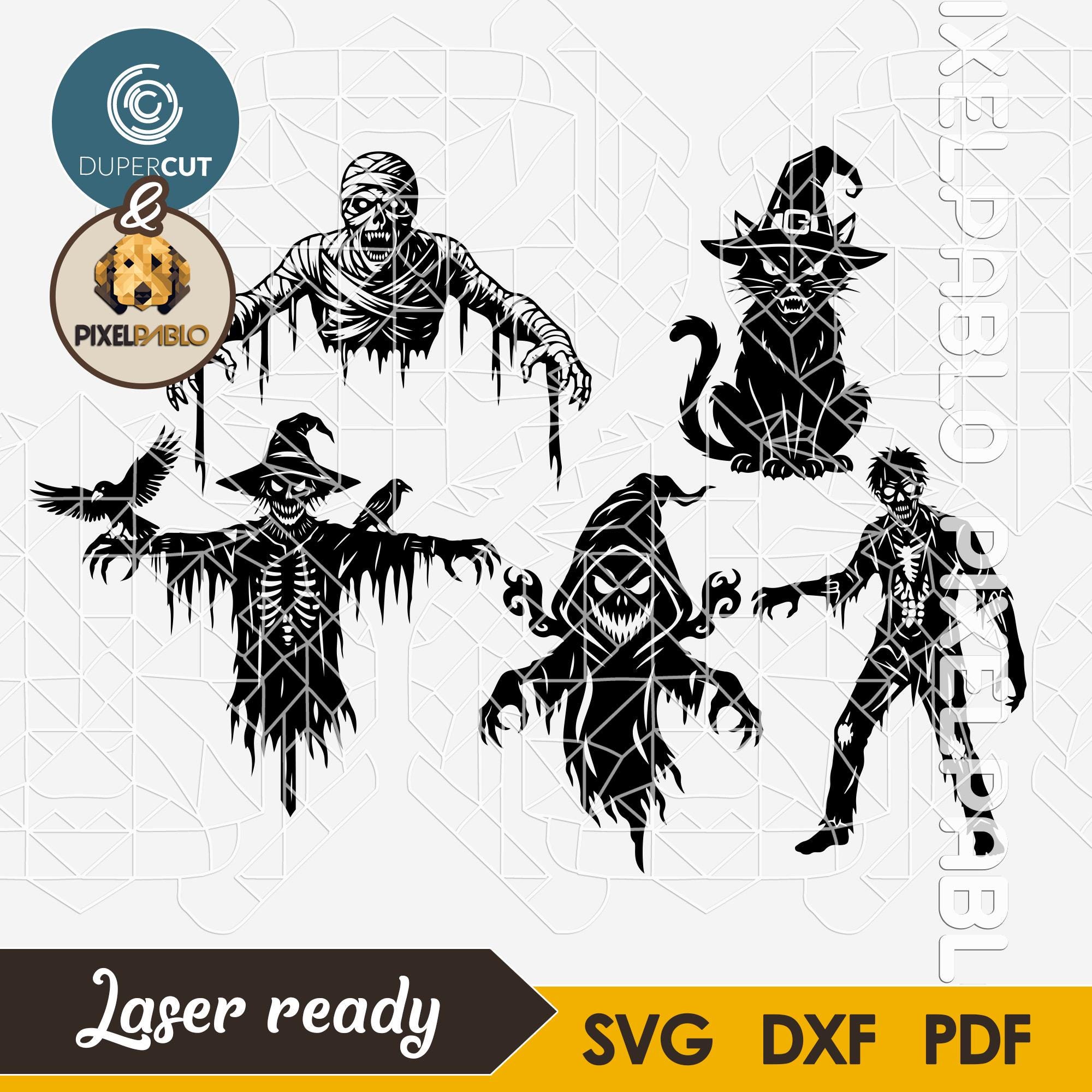 5 Designs Halloween Silhouettes Bundle SVG File | Vector Design for ...
