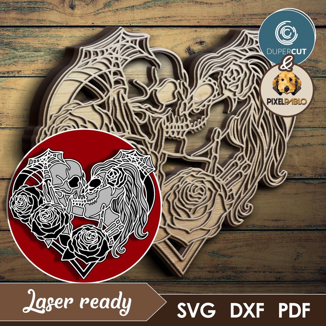Kissing Skulls Eternal Love SVG Layered File | Vector Design for Laser ...