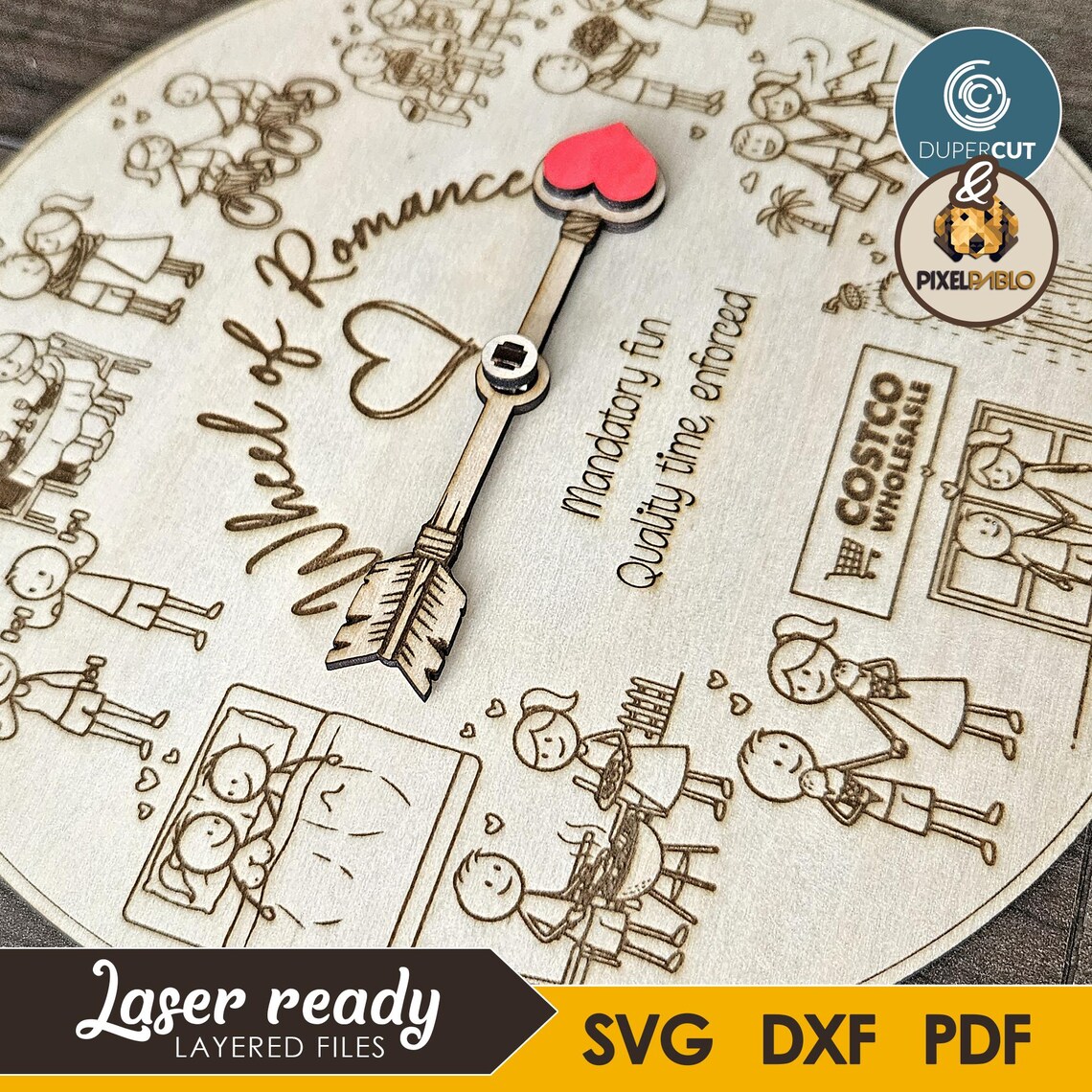 Valentine's Day Spinning Game | Wheel of Romance SVG File for Laser ...