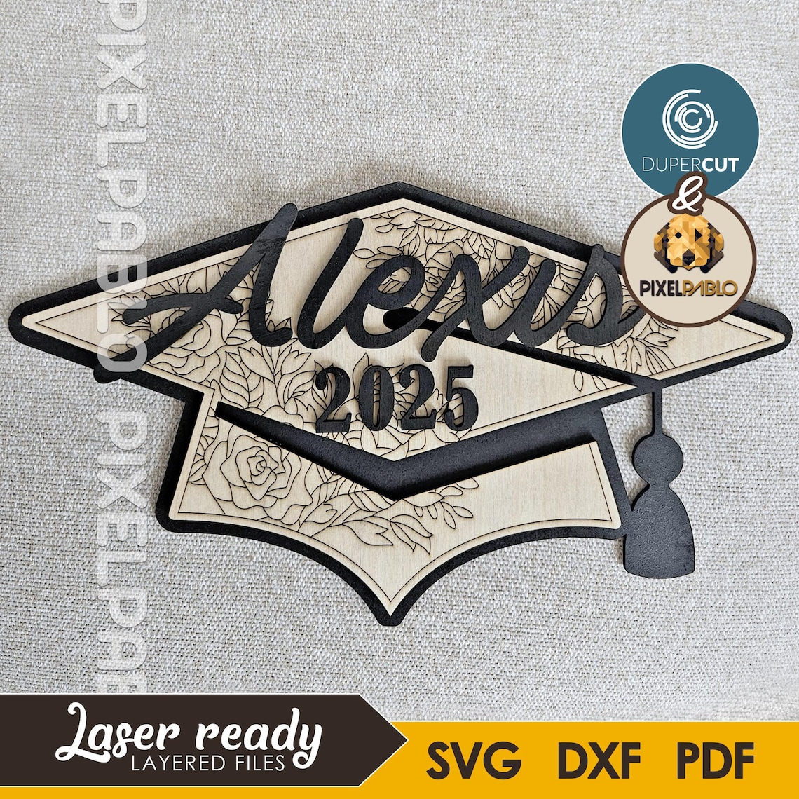 Grad Hat Sign Custom Name SVG Layered File | Vector Design for Laser ...
