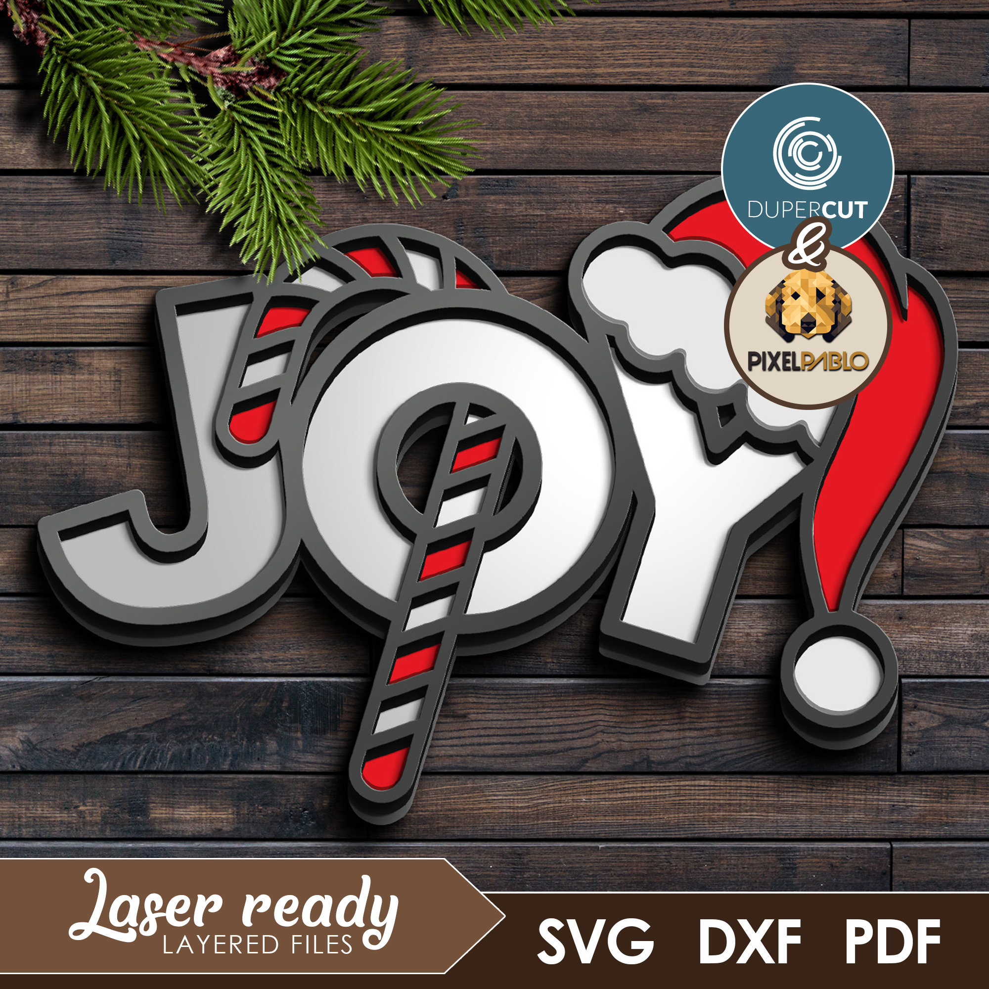 JOY Candy Cane Decoration Sign SVG Layered File | Vector Design for ...