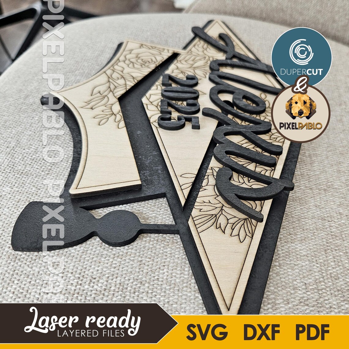 Grad Hat Sign Custom Name SVG Layered File | Vector Design for Laser ...