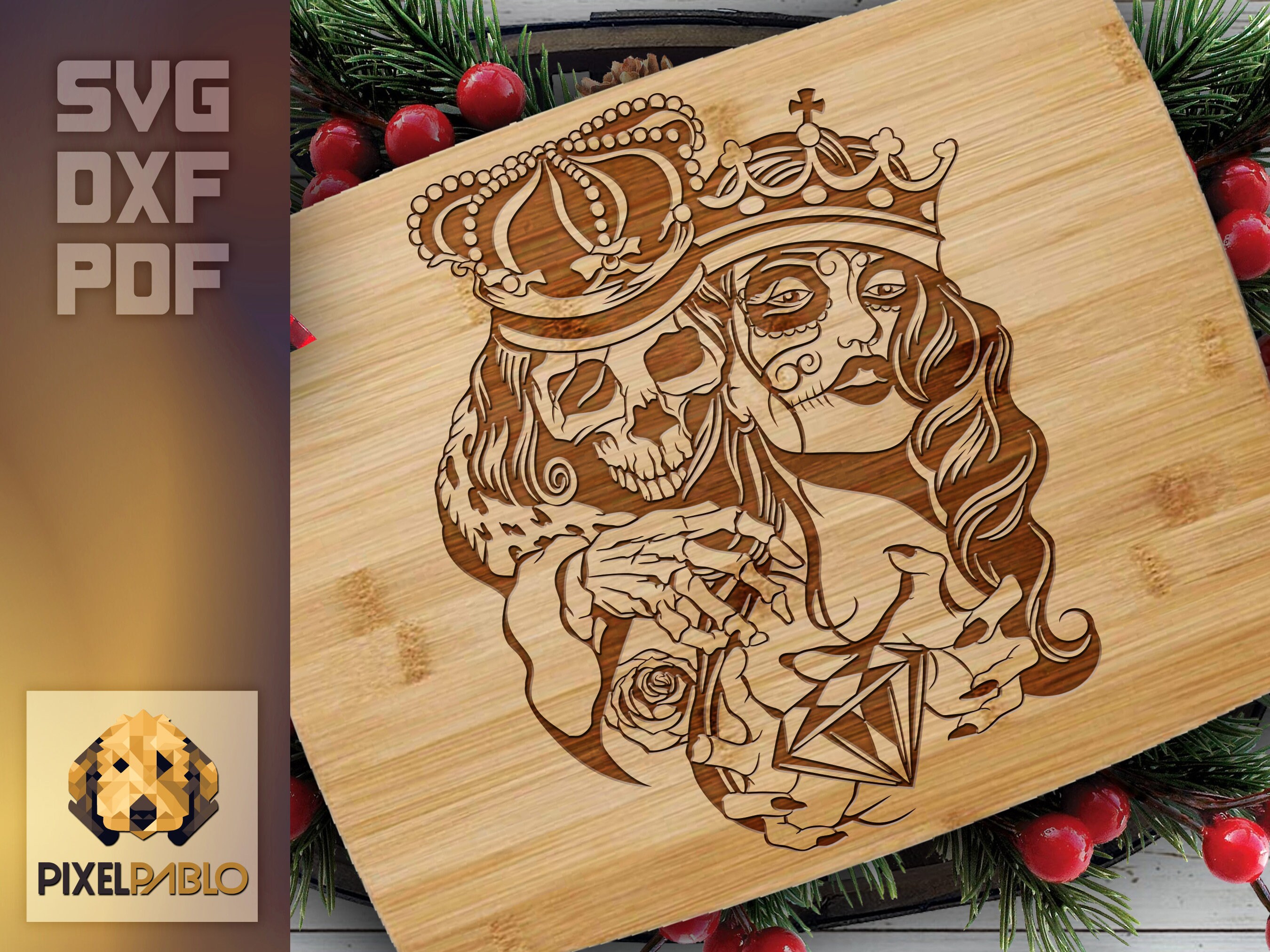 Skeleton King Kiss SVG File | Skull Queen | Gothic Steampunk Template ...
