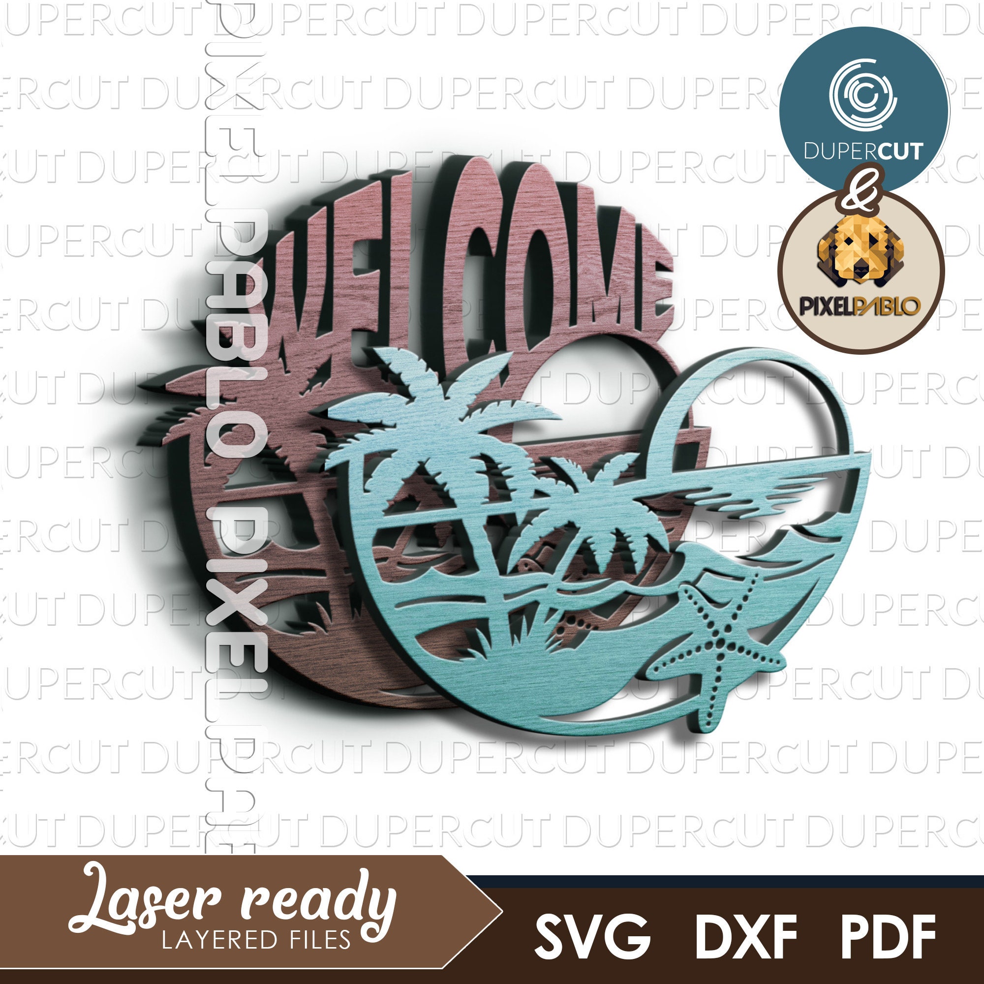 Beach Welcome Sign SVG Layered File | Vector Design for Laser Cutting ...