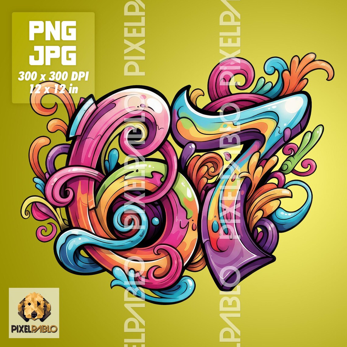 Six Seven Graffiti Art Set - 6 Urban Illustrations, PNG/JPG Files ...